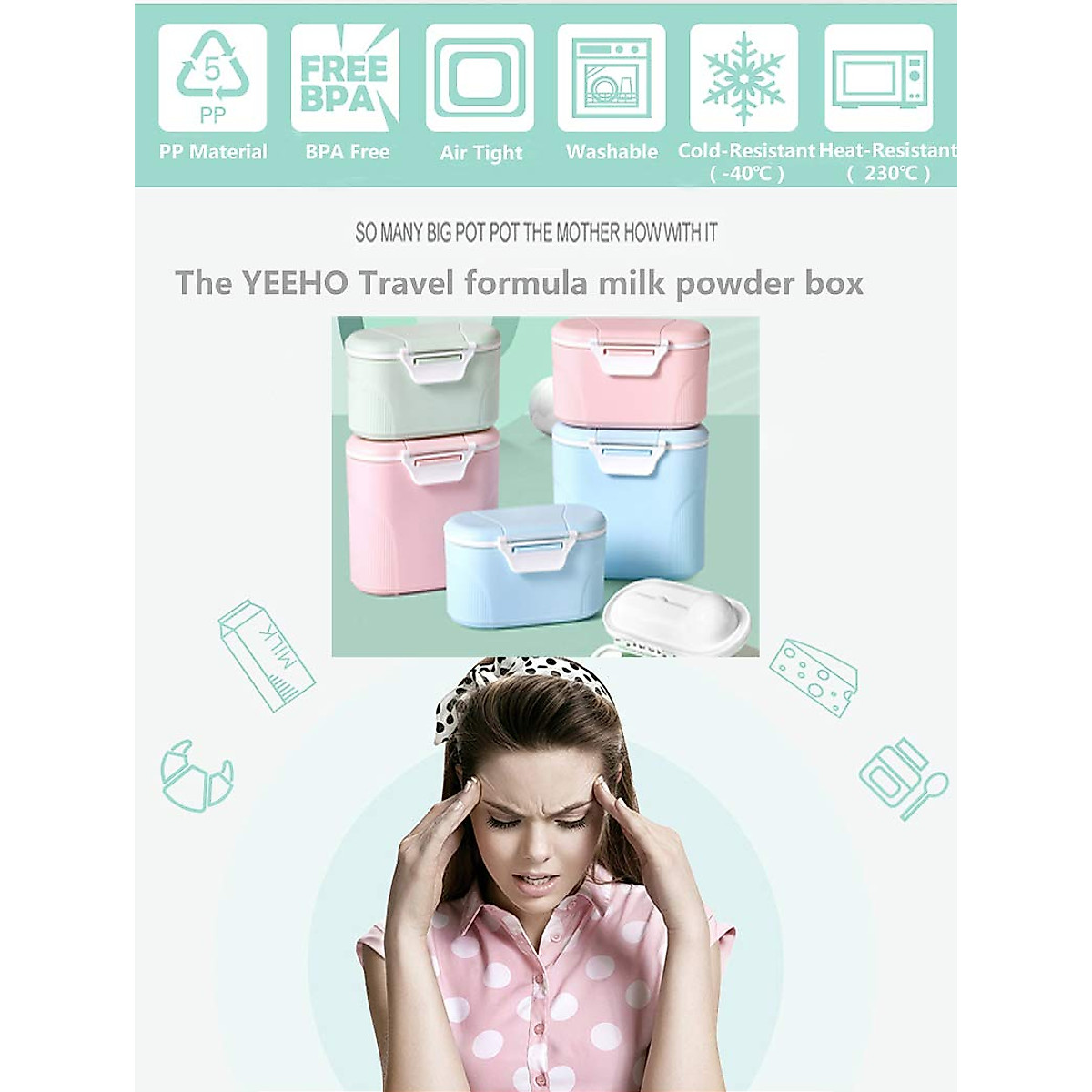 YEEHO Travel Infant Formula Dispenser Box with Scoop, Portable Baby Dry Milk Powder Food Container with Spoon Airtight Storage Easy go Parents Choice Sealed Flour Case,Pink