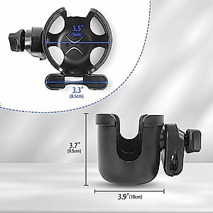 YUSOUWEY Stroller Cup Holder (2 in 1, with Phone Holder), Stability and Convenience Make Your Life Easier, Anti-Slip Clip, 360° Rotating, Suitable for Baby Strollers, Walkers, Shopping Carts