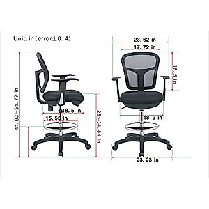 OFFICE FACTOR Drafting Chair with Foot Ring, Mesh Back Drafting Clerk Stool, Adjustable Height, Removable Arms Swivel Chair for Office Home