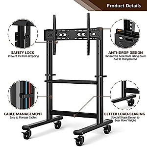 Mobile TV Cart Rolling TV Stand with Wheels for 55-98 Inch LCD LED Flat Curved Screens up to 200 lbs, Heavy Duty Portable Floor TV Stand Large Base Trolley Height Adjustable Max VESA800x600 mm