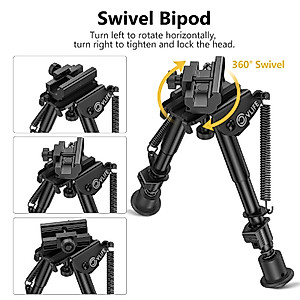 CVLIFE 6-9 Inch Picatinny Bipod with 360 Degrees Swivel Bipod Picatinny Adapter & Spring Return Rifle Bipods for Hunting