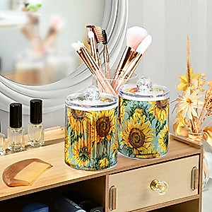 Sletend Sunflower Painting 4 Pack Plastic Qtips Holder Bathroom Container Storage Holder Vanity Canister Jar for Cotton Swabs,Bath Salts,Makeup Sponges,Hair Accessories
