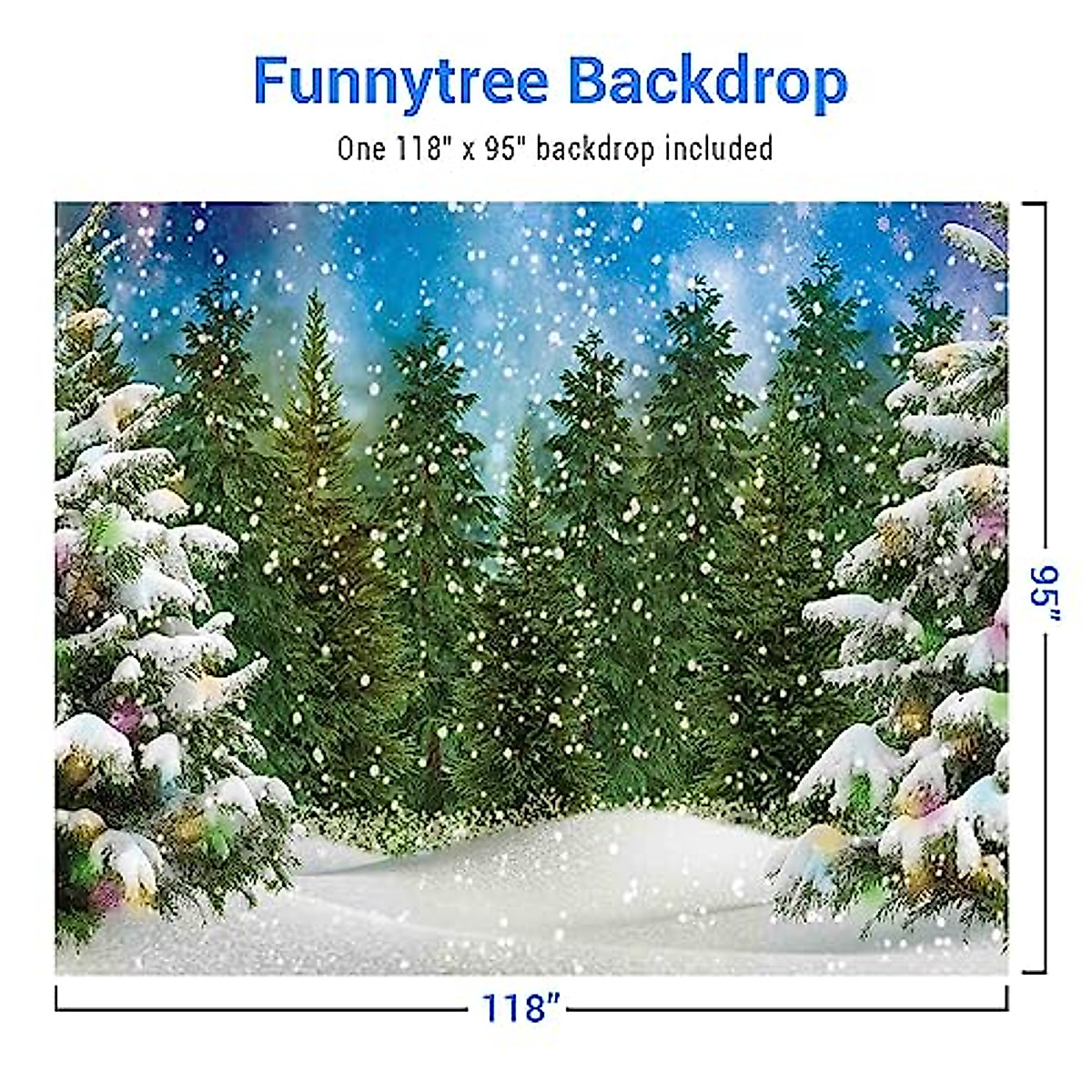 Funnytree 10x8FT Durable Fabric Soft Winter Pine Tree Forest Photography Backdrop Snowy Christmas Background Xmas Party Wall Decoration Supplies Photo Booth Washable