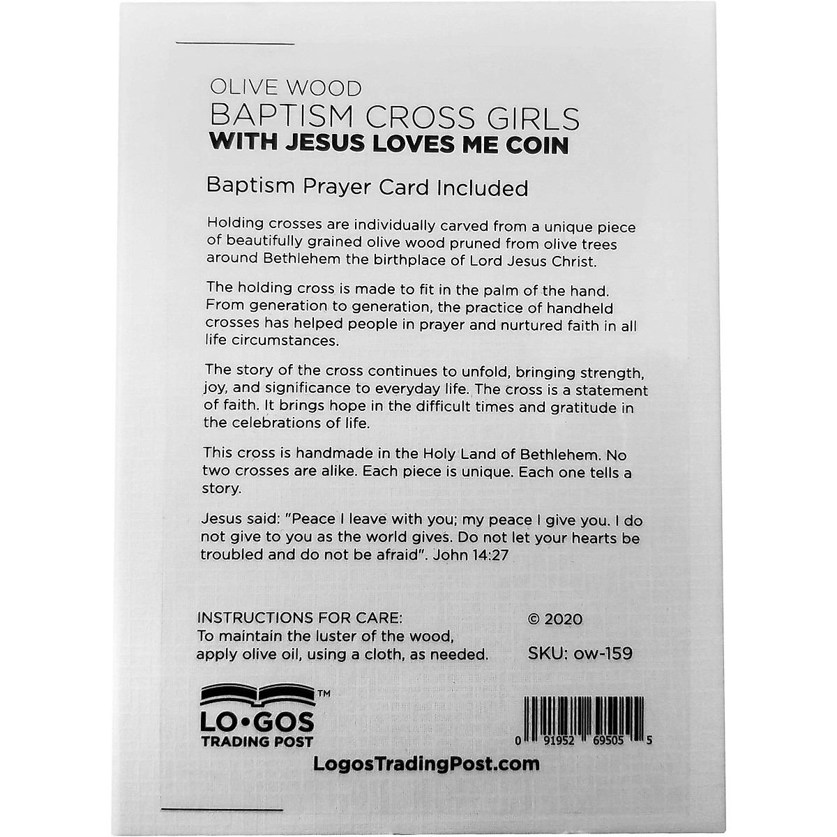 Logos Trading Post Girls Baptism Cross, Holy Land Olive Wood Deluxe Holding Cross from Israel, Wooden Baptismal Ceremony Keepsake Gift in Hard Shell Gift Box with Certificate of Authenticity