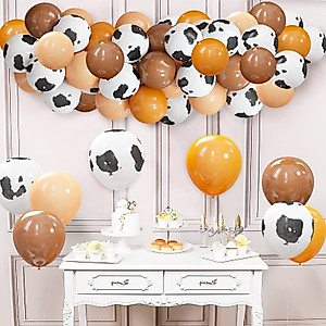 60pcs Western Party Decorations Cow Balloons - 12" Brown Cow Print Cowboy Balloons for Highland Cow Cowboy Baby Shower Farm Birthday Party Decoration Supplies