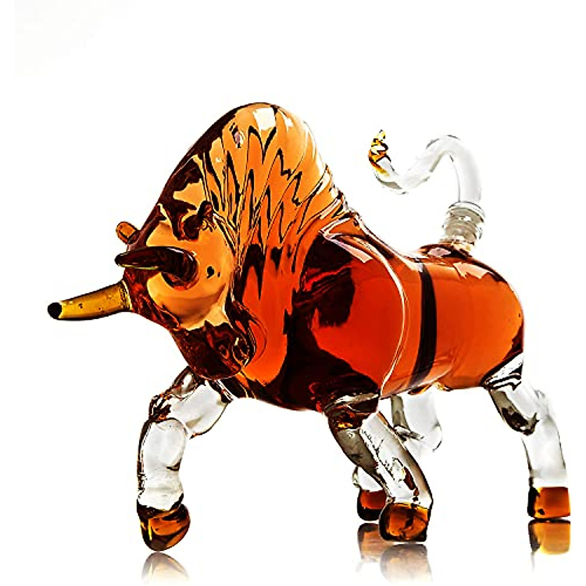 The Wine Savant Charging Bull Heads Forward Animal Liquor Decanter Made For Bourbon, Whiskey, Scotch, Rum, or Tequila, Zodiac Shape Clear
