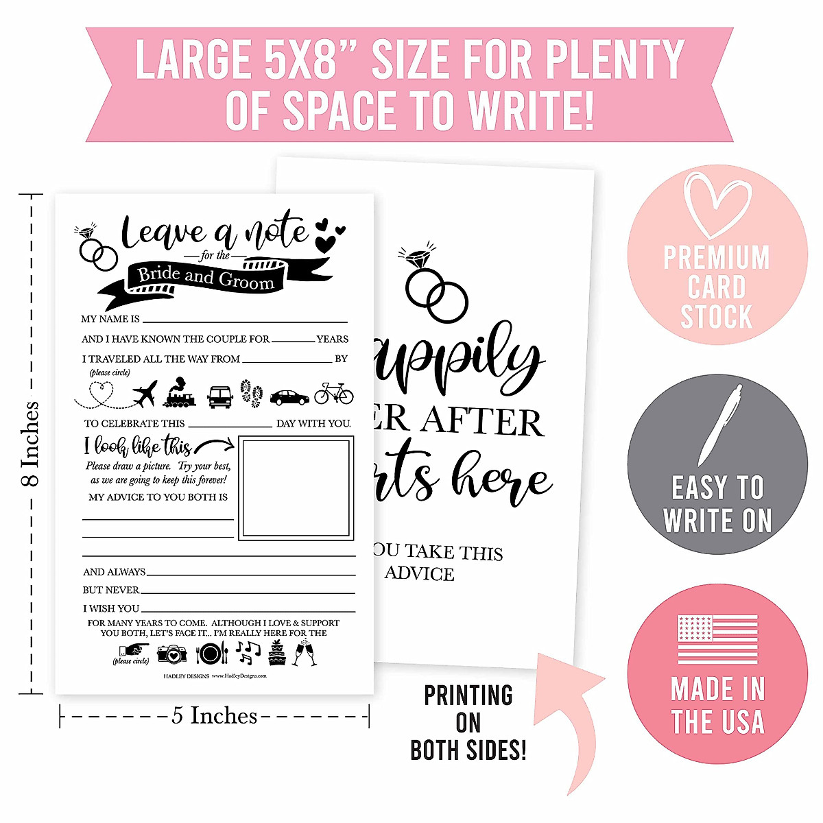 Hadley Designs 25 Wedding Advice Cards for Bride and Groom For Wedding Card Boxes For Reception, Wedding Guest Book Alternative, Bridal Shower Games For Guests, Advice for the Bride Wedding Games