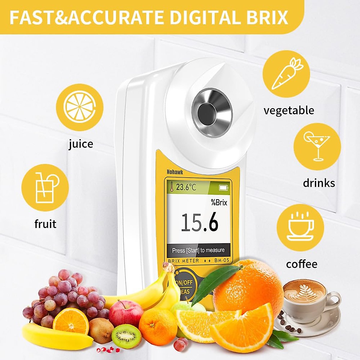 Digital Brix Refractometer Flagfront brix Meter Refractometer USB C Charging Automatic Temperature Compensation Brix Refractometer Range 0-55%，±0.1% Precision