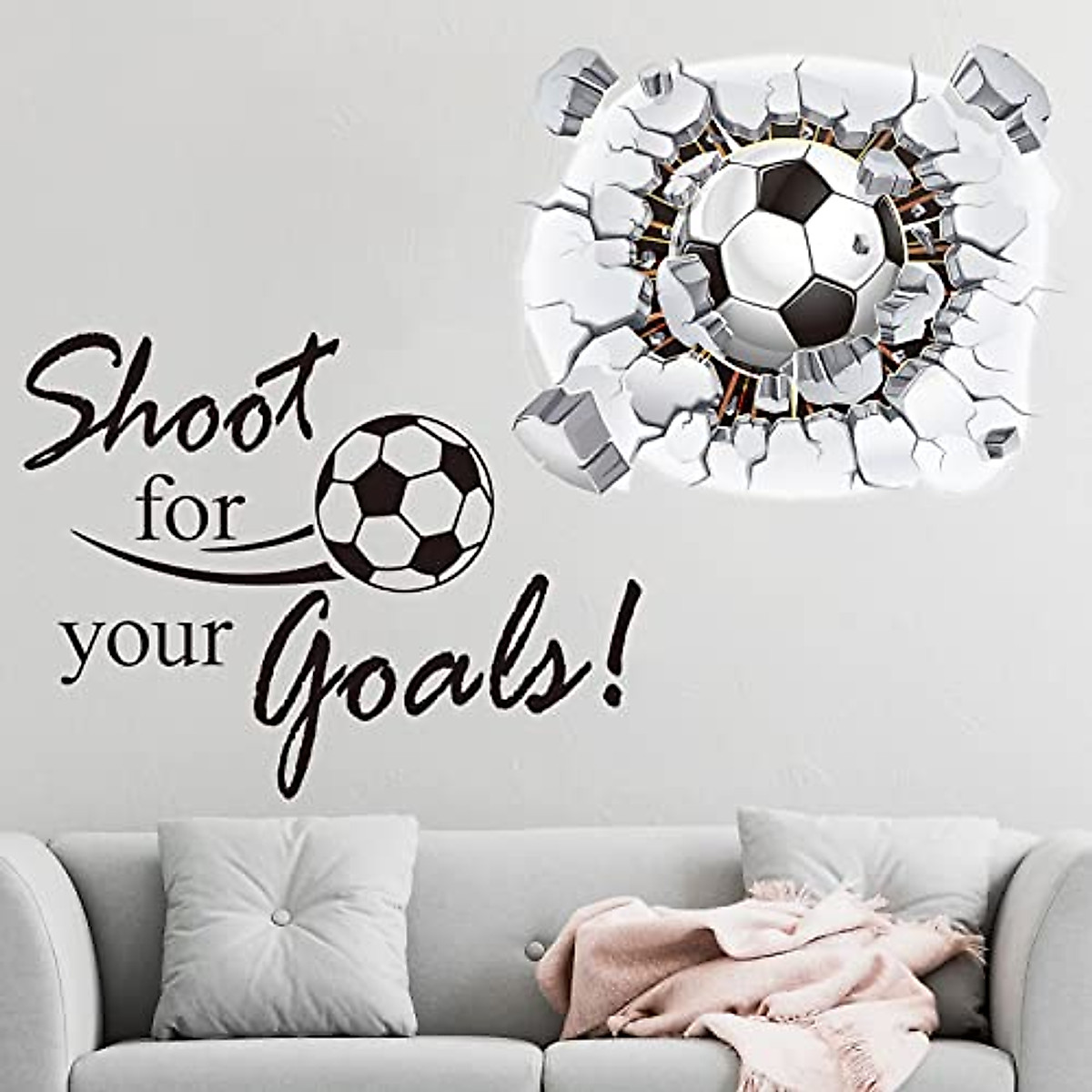 Soccer Wall Decal Soccer Wall Decor Soccer Stickers for Wall Soccer Room Decor Football Stuff Soccer 3D Wall Art Shoot for Your Goals Wall Art Football Stickers for Bedroom Kids Boy Wall Decoration