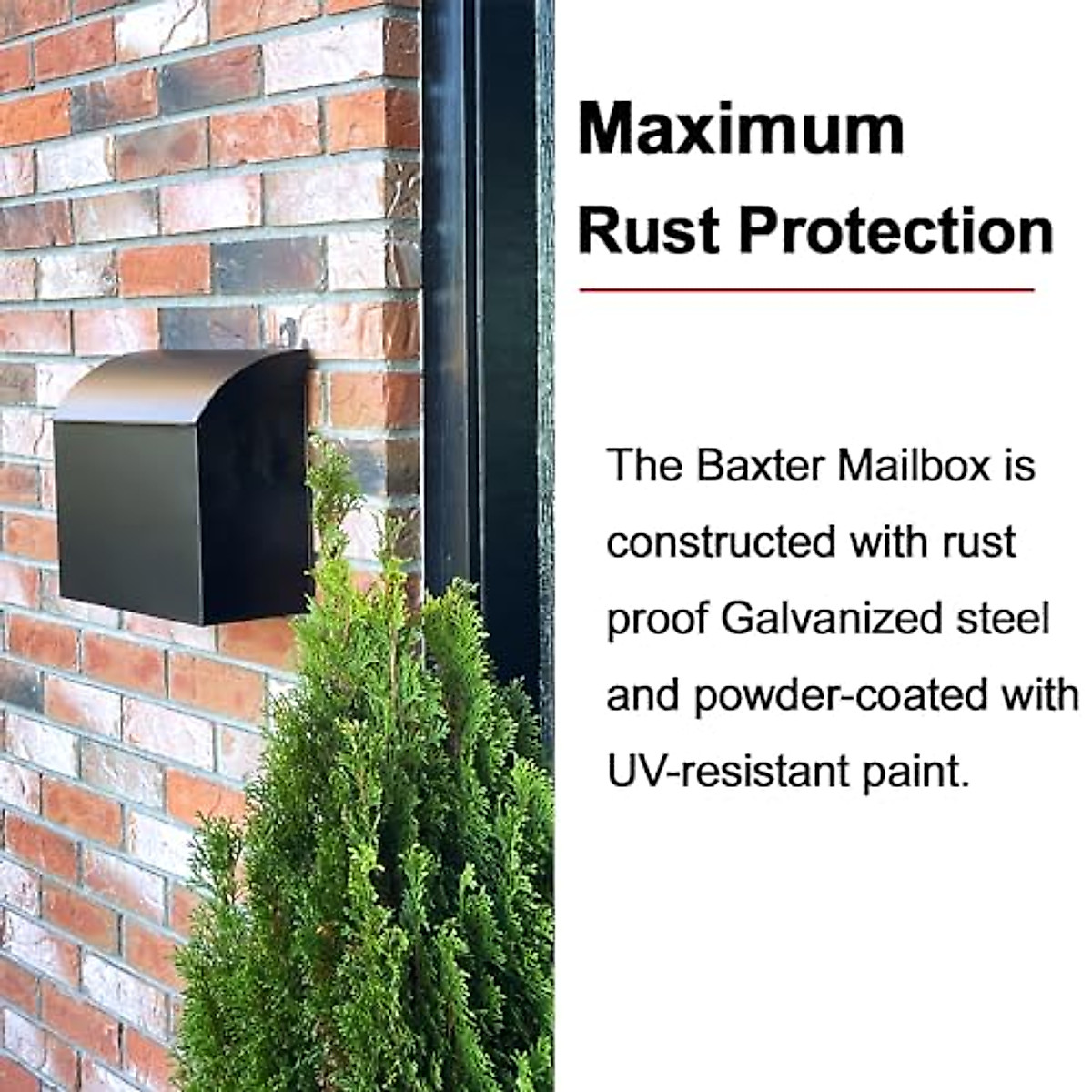NACH Large Mailbox for House, 12.4”x7.1”x11.8 Black Mailboxes for Outside, Waterproof Mailbox - Baxter-Style Wall Mount Mailboxes for Outside