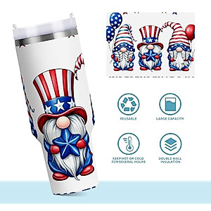 Festive Independence Gnomes Insulated Vacuum Tumbler with Handle and Straw for Water, Insulated Tumbler 30 OZ / 0.89 L