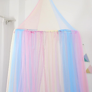 Rainbow Bed Canopy with Lights - Girls Room Bed Netting for Twin, Single, Full, Queen Size Beds - Reading Corners Room Decor