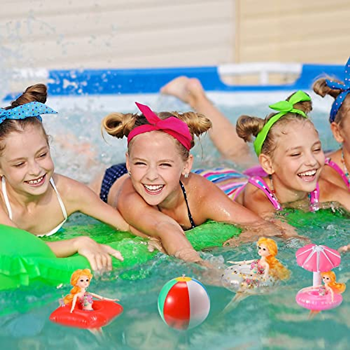 6 Pcs Pool Floaties for Girl Dolls, Girl Doll Swim Accessories Set Swimming Pool Floaties Party Ring Girl Dolls Cup Coasters Dolls Pool Toys Doll Pool for 11.5" Dolls Girl Swimming Pool Toy