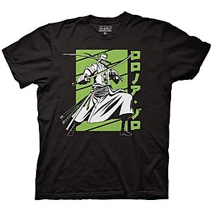 Ripple Junction One Piece Men's Short Sleeve T-Shirt Roronoa Zoro Pirate Hunter W/Swords Crew Neck Black Large