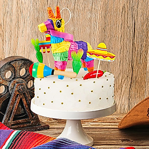 15 Pcs Fiesta Cupcake Topper Mexican Theme Cake Decoration Cactus Piñata Taco Party Decorations with Wooden Sand Hammer and Foam Chili Decorations for Mexican Fiesta Party Baby Shower(Cute Style)