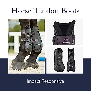 LeMieux Impact Responsive Horse Tendon Boots - Protective Gear and Training Equipment - Equine Boots, Wraps & Accessories - Tendon Protection and Support (Black/Medium)