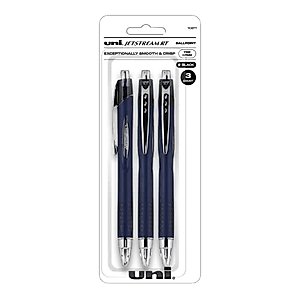 uni-ball Jetstream RT Retractable Ballpoint Pens Fine Point, 0.7mm, Black, 3 Pack