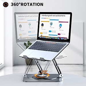 JOYEKY Laptop Stand for Desk, Adjustable Computer Stand with 360° Rotating Base, Ergonomic Laptop Riser for Collaborative Work, Foldable & Portable Laptop Stand, fits for All 10-16" Laptops