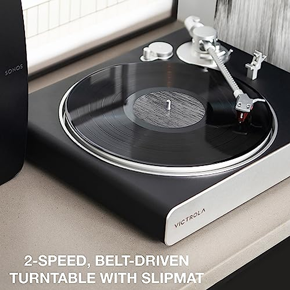 Victrola Stream Carbon Turntable - 33-1/3 & 45 RPM Vinyl Record Player, Works with Sonos Wirelessly, High Precision Cartridge, Semi-Automatic, Wi-Fi, RCA, Pre-Amp Out, Sleek & Stylish, Matte Finish