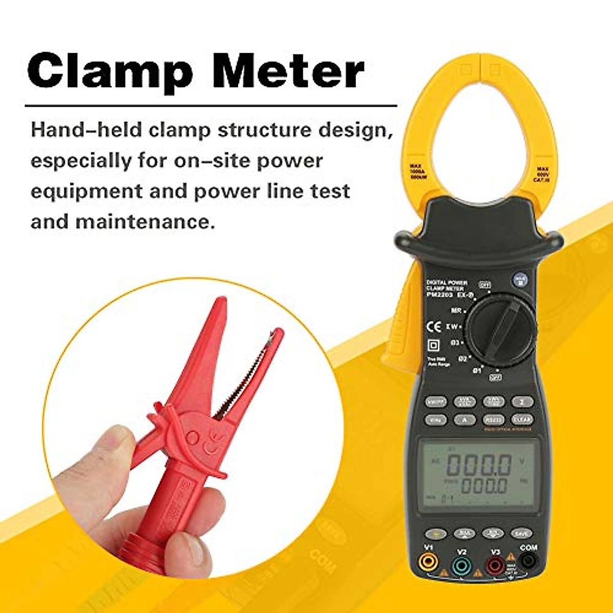 Jeanoko Professional Clamp Meter MS2203 3-Phase Digital Multimeter Power Factor Clamp Meter Digital Clamp Meter