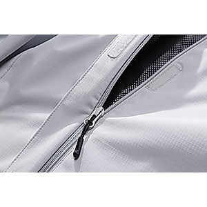 OTU Women's Waterproof Rain Jacket Lightweight Hooded Raincoat for Hiking Travel Outdoor Light Gray L