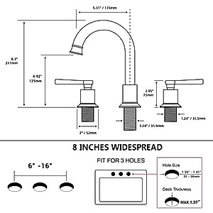 TRUSTMI 2 Handle 8 Inch Widespread Bathroom Faucet Brass Lavatory Vanity Sink Faucet with Metal Overflow Pop Up Drain and cUPC Water Supply Lines, Brushed Brass Gold