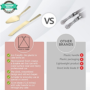 Gold Wedding Cake Cutting Set. Rustic Wedding Cake Knife Server Set. Cake Utensils for Bridal Shower & Wedding Cake Table Decorations. Gold Knife and Cake Server are Perfect Wedding Registry Gifts.