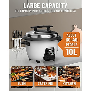 Wantjoin Rice cooker Stainless Rice Cooker & Warmer Commercial Rice cooker for party and family(10L capacity for 4.2L rice,42CUPS) White
