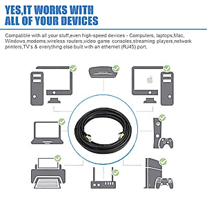 DbillionDa Cat8 Ethernet Cable, Outdoor&Indoor, 6FT Heavy Duty High Speed 26AWG, 2000Mhz with Gold Plated RJ45 Connector, Weatherproof S/FTP UV Resistant for Router, Modem, PC, Gaming, PS5, Xbox