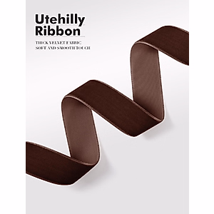 Utehilly Brown Christmas Velvet Ribbon for Tree, Gift Wrapping, Flower Bouquet, Wreath Decorations, Bow Making 3/8'', 25 Yards