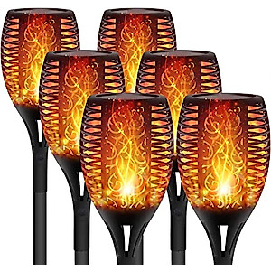 22Inch Solar Tiki Torches with Flickering Flame, Auto On/Off Waterproof Solar Powered Stake Lights for Garden Path Landscape Patio Yard Outdoor(6 Pack)