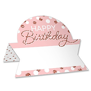 Big Dot of Happiness Pink Rose Gold Birthday - Happy Birthday Party Tent Buffet Card - Table Setting Name Place Cards - Set of 24