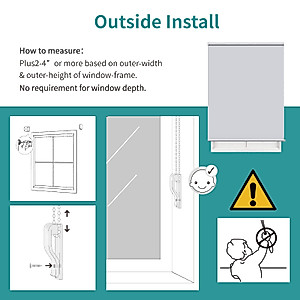 Joydeco 100% Blackout Roller Shade, Window Blind with Thermal Insulated, UV Protection Fabric, Total Blackout Roller Blind for Office and Home, Easy to Install, Light Grey,34" W x 75" H