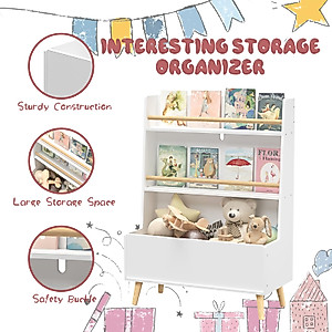 BAOMKONG Kids Bookshelf, Children's Book and Toy Display Rack, Toy Storage Cabinet Organizer for Children's Room, Playroom, Nursery, White