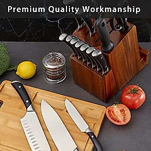 NIUXX 18-Pieces Kitchen Knife Block with Knives, Acacia Wood Knife Organizer with Cutting Board Countertop, Large Knife Rack Holder for Scissor and Sharpener, Ideal Gift Choices