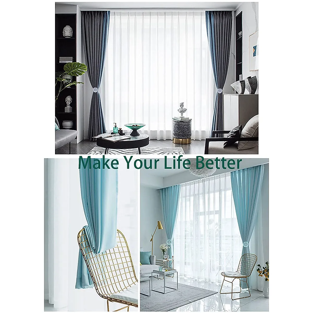 Magnetic Tiebacks for Curtains, 2 Pack Sparkling Crystal Flower Curtain Tiebacks Curtain Buckle Clips with High-Elastic Spring Wire for Home Office Decoration (White)