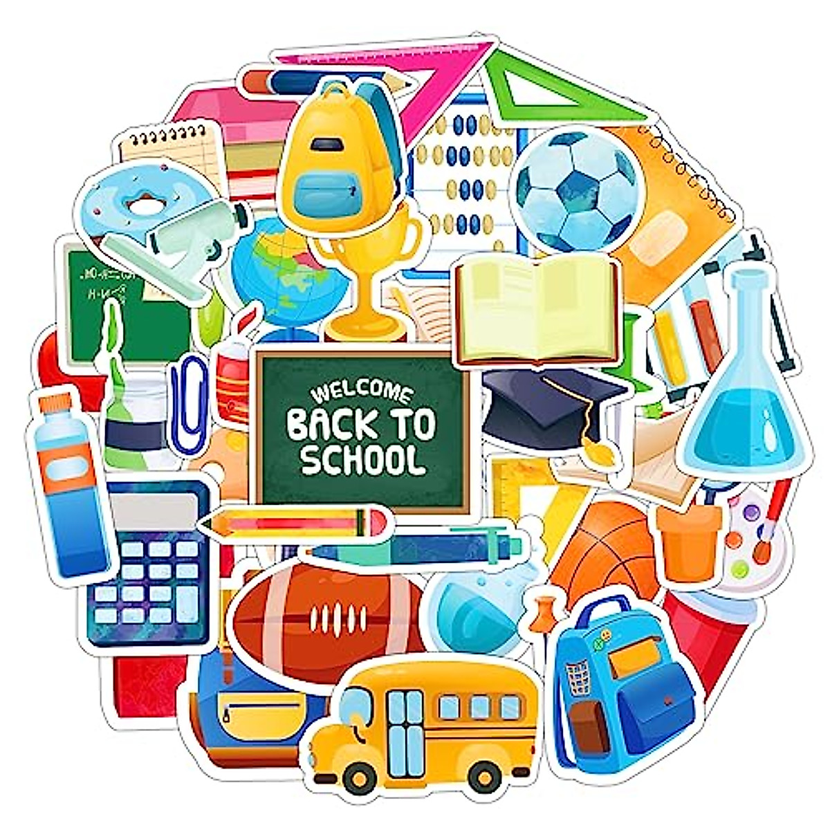 FaCraft Back to School Stickers for Kids Students 50pcs Scrapbook School Stickers for Kids Teacher Stickers First Day of School Science Stickers for Laptop Water Bottles Classroom Decorations