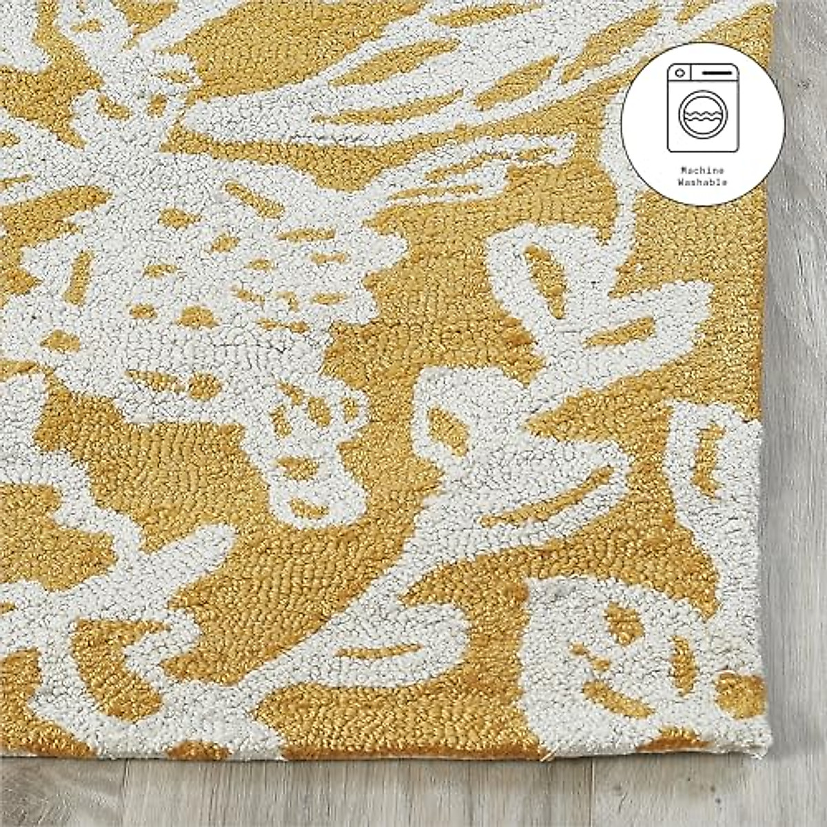Fab Habitat Hand Hooked Area Rug - Stain Resistant, Plush/Soft Underfoot, Wool-Like Texture - Premium Recycled Polyester Yarn - Abstract Floral - Kitchen, Bathroom - Glamis - Mustard Yellow - 2 x 3 ft