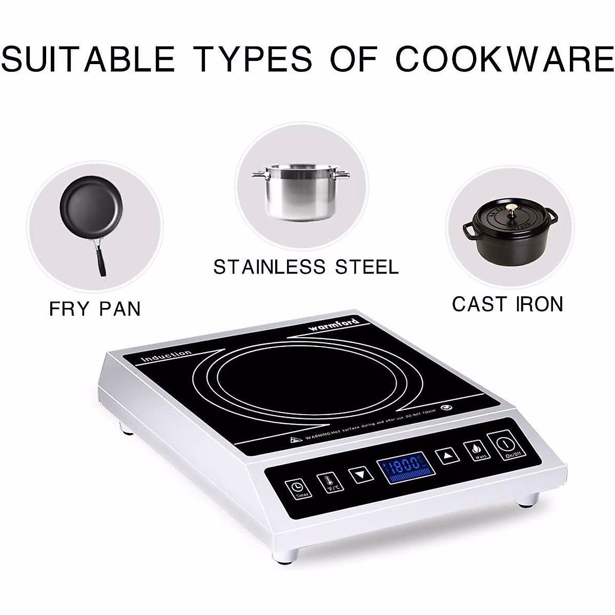 1800W Commercial Induction Cooktop Stainless Steel Burner Countertop Temp Settings from 140°F to 465°F 120V Stove Electric Burner NSF-Certified with LCD Screen and ANTI-SKIP Surpace