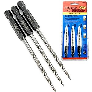 FTG USA Replacement Tapered Countersink Drill Bit Set 3 Pc (#6) 9/64" Countersink Bit Same Size Bit Replacement Only, Countersink Replacement Drill Bit for Wood Counter Sinker Drill Bit Set