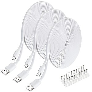 SIOCEN 3PCS 10FT Flat Micro USB Cable Power Extension Cord for Wyze Cam, WyzeCam Pan,Yi Cam,YI Dome Home Camera,Oculus Go,Kasa,Nest Cam,Netvue,Blink,Indoor Security Surveillance Camera Charging Cable