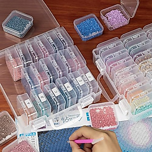 JIZIYRUO Clear Bead Organizer Box, 24Pcs Small Plastic Bead Storage Containers, Mini Rectangle Storage Boxes with Hinged Lids for Beads Seeds Jewelry Rhinestones Crafts Small Items (2 Pack)