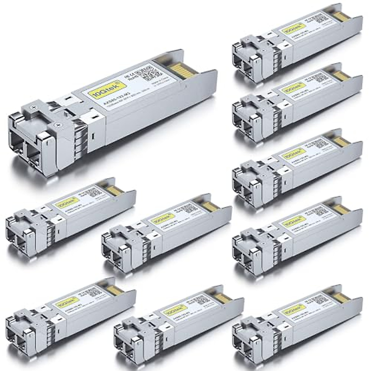 10Gtek 10GBase-SR SFP+ LC Transceiver, 10G 850nm Multimode SFP Module, up to 300 Meters, for Cisco SFP-10G-SR, Meraki MA-SFP-10GB-SR, Ubiquiti UniFi UF-MM-10G, Fortinet, Mikrotik and More, Pack of 10