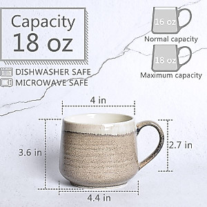 Bosmarlin Large Ceramic Wide Coffee Latte Mug Set of 2, 18 Oz, Big Stoneware Tea Cup for Office and Home, Dishwasher and Microwave Safe (Brown Grey, 2)