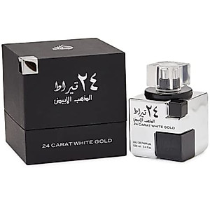 Lattafa 24 Carat White Gold for Unisex Eau de Parfum Spray, 3.4 Ounce
