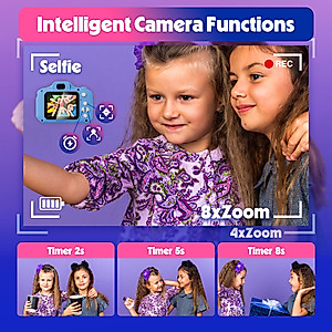 Kids Camera for Boys and Girls - BELLOCHIDDO Toddler Camera for Kids Toy Gift, Children Camera Christmas Birthday Gifts for Age 3-8 with 32GB SD Card, Selfie Camera Recorder 1080P IPS 2 Inch(Blue)
