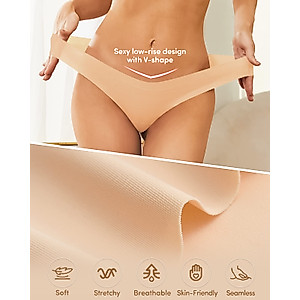 Adorel Women's Thong Underwear Seamless No Show Low Rise Panties Pack of 6 Nude Thongs S