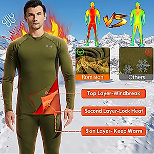 romision Thermal Underwear for Men, Fleece Lined Long Johns Hunting Gear Base Layer Top Bottom Set for Cold Weather