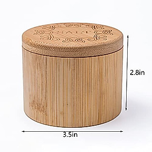 TENSITY Salt Box, Bamboo Storage Box with Magnetic Swivel Lid, Bamboo Seasonings Box with Mini Spoon (Celtic Knot)