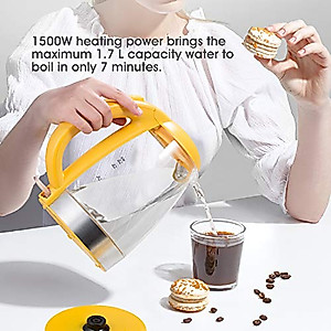 iSiLER 1500W Electric Kettle, 1.7 L Electric Tea Kettle with LED Indicator, Cordless Electric Glass Hot Water Boiler, Portable Teapot Heater Auto Shut-Off & Boil-Dry Protection BPA-Free Yellow
